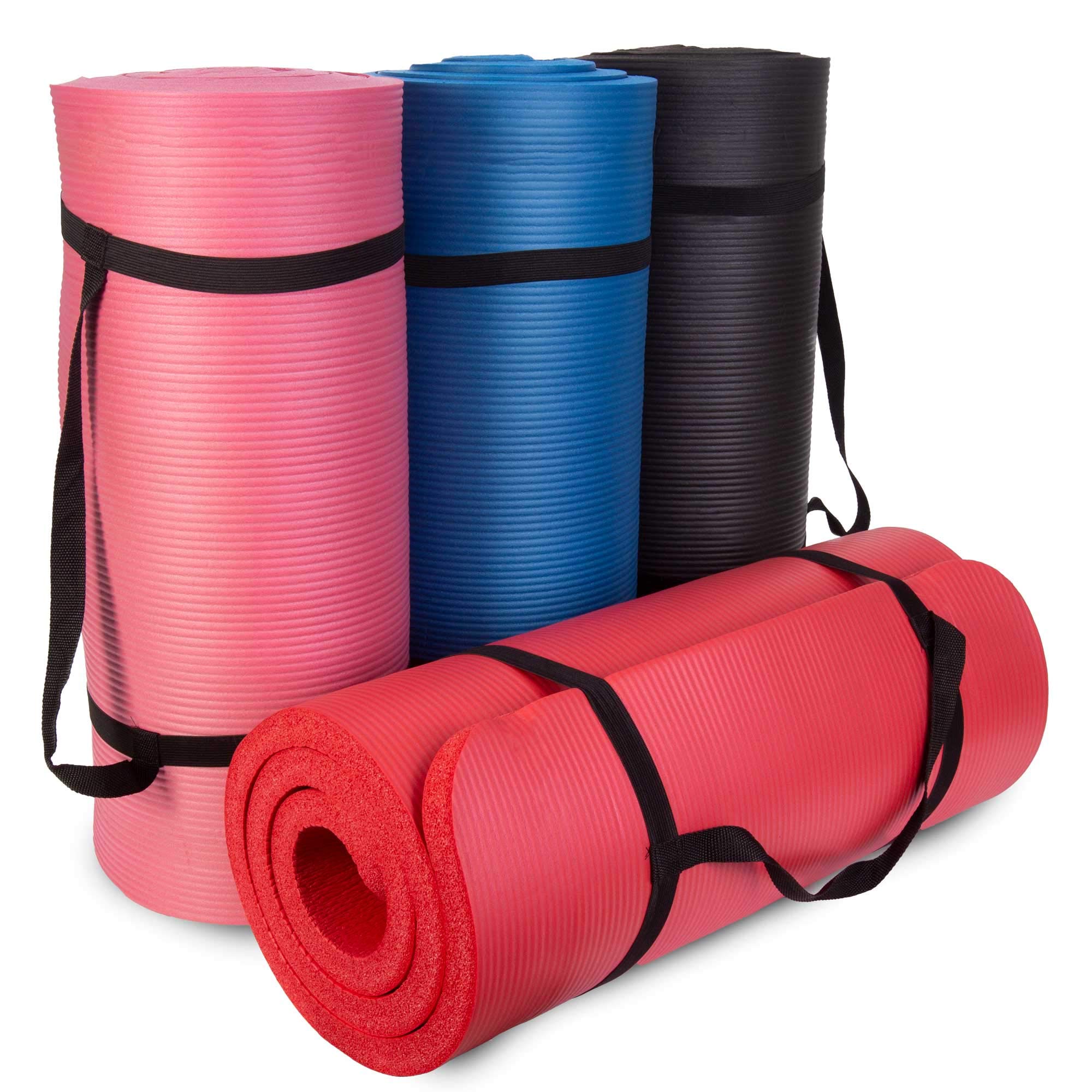 Yoga Cloud 4-pack - 1" Extra Thick Fitness Mats with Shoulder Strap - Soft Non Slip Exercise Pad for Pilates, Stretching, Gym Classes, Home Workout, Camping, Physical Therapy & Joint Relief (Mixed)