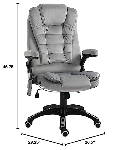 Vinsetto 6 Point Vibration Massage Office Chair with Heat, High Back Executive Office Chair with Padded Armrests, Velvet Reclining Computer Chair, Gray