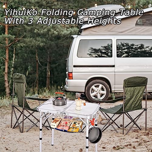 YihuiKo Folding Picnic Table, Camping Table, Adjustable Height Folding Table, Portable Aluminum Small Table with Handle for Picnic, BBQ, Indoor, Office (Marbling)