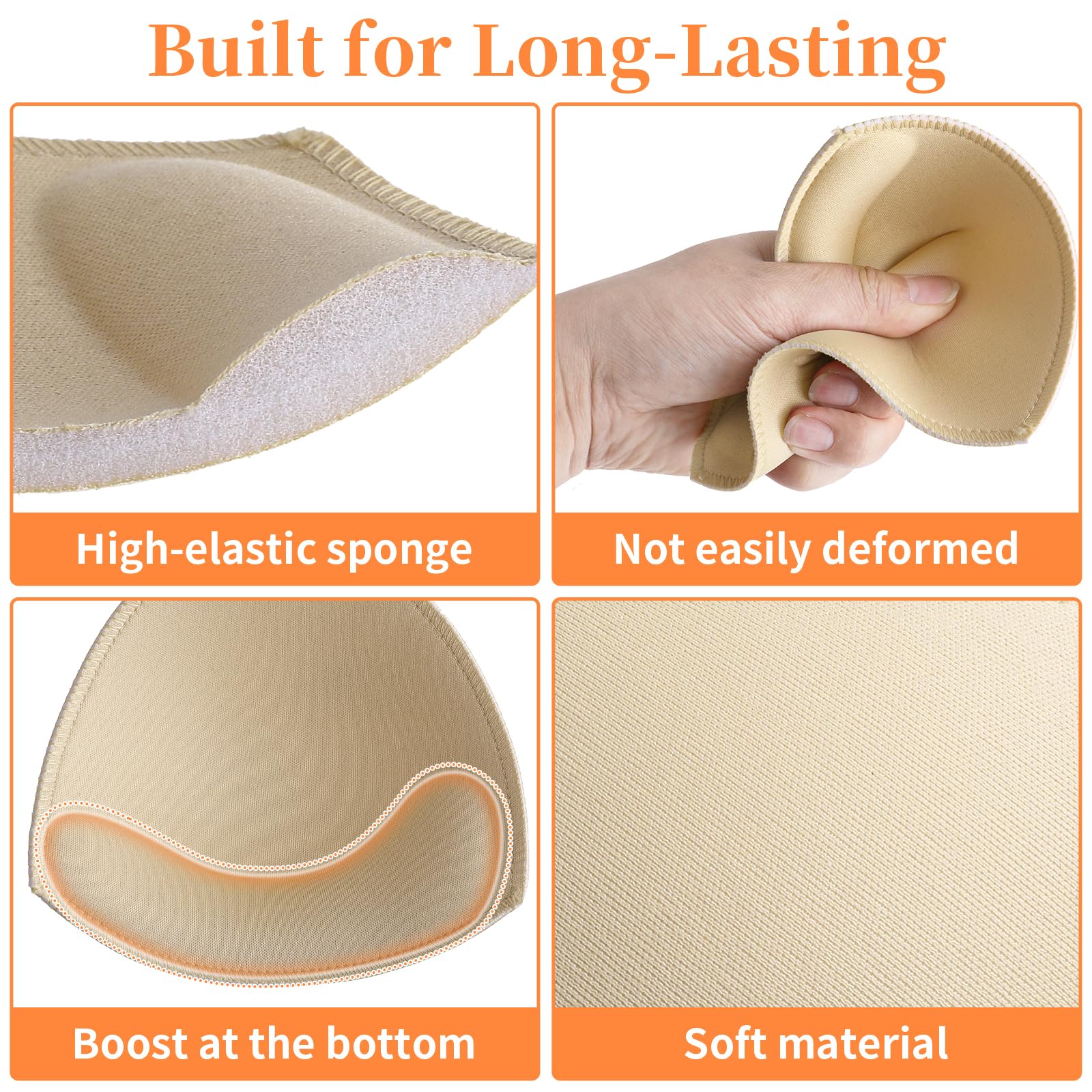 WLLHYF Bra Pads Insert 2 Pairs Triangle Breathable Breast Padding Skin Color Soft Sewn Pad for Women Girls Bra Any Cup Cover (Large)