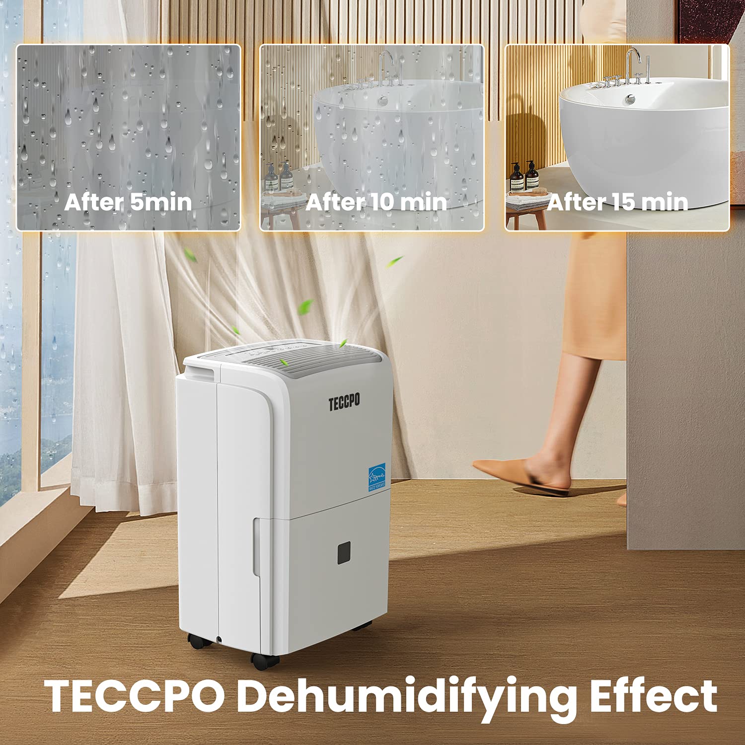 TECCPO 3000 Sq.Ft Dehumidifier, Powerful 30 Pint Dehumidifiers for Home, Intelligent Humidity Control, Continuous Draining