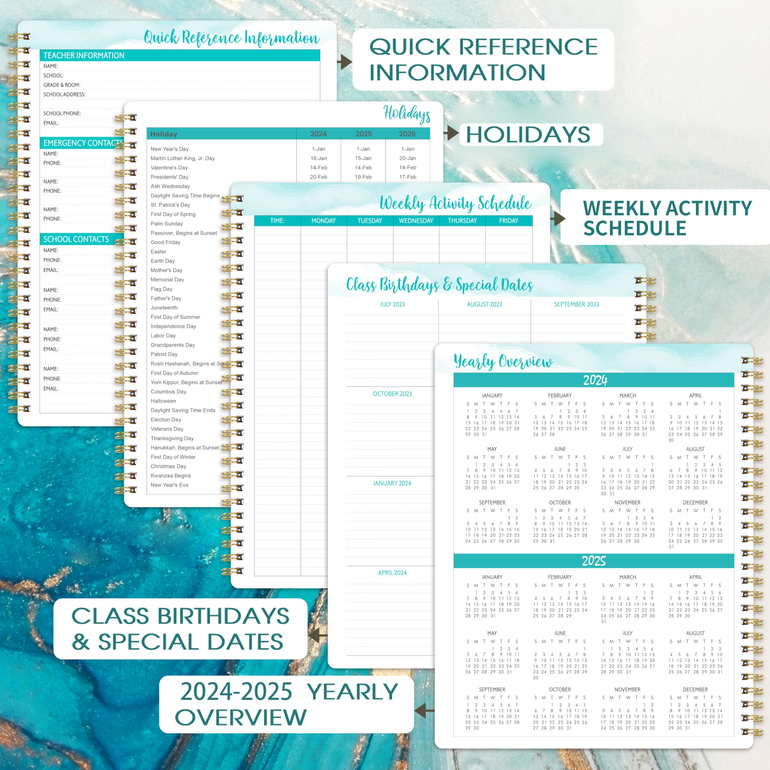 Teacher Planner 2024-2025 - July 2024-June 2025, Teacher Lesson Planner 2024-2025, 8'' × 10'', Lesson Planner Book for Teachers, Weekly Monthly Planner with Printed Monthly Tabs, Inspirational Quotes