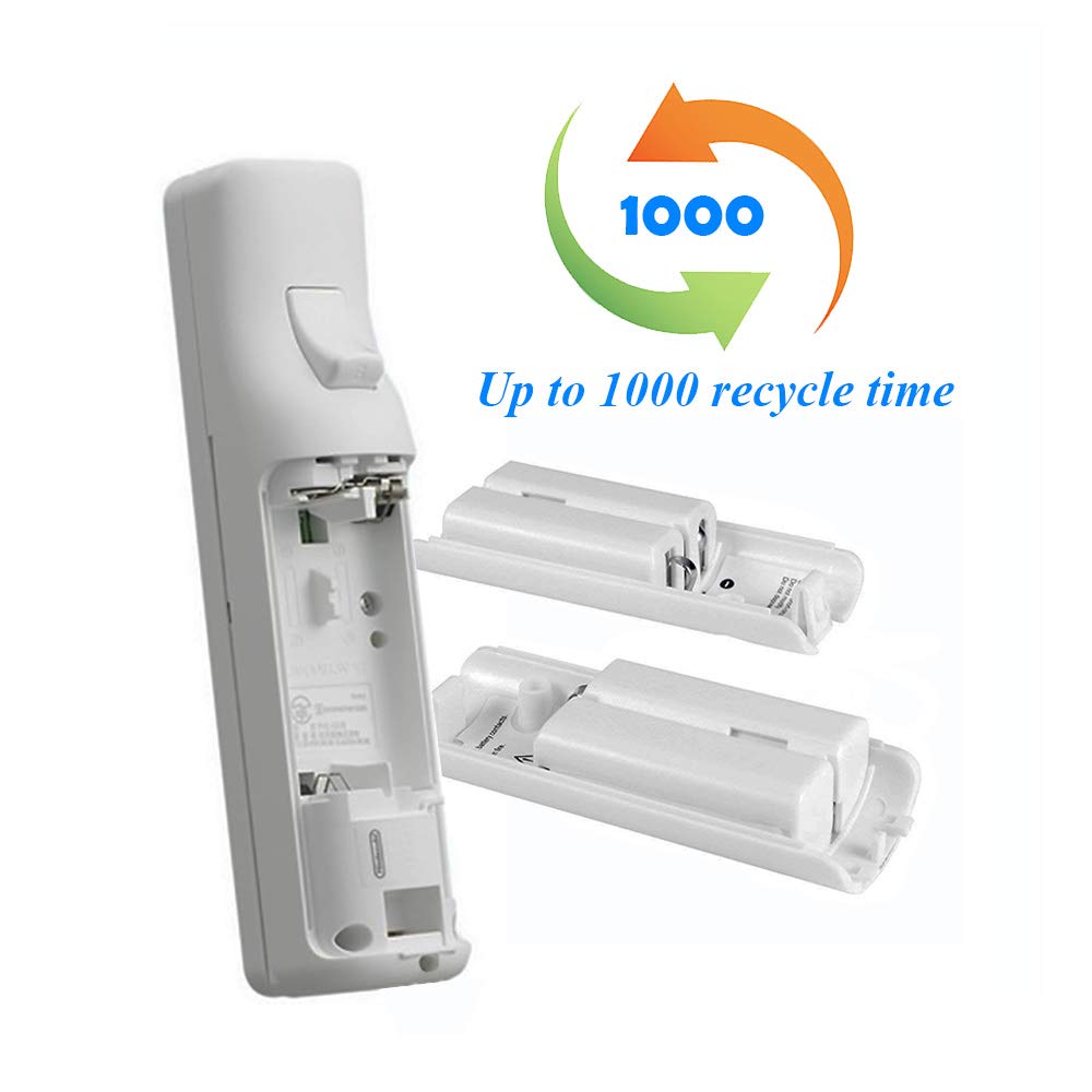 YZGame Wii Batteries Pack Rechargeable for Wii Controller, 2 Pack Rechargeable Batteries for Wii/Wii U Remote Controller Black