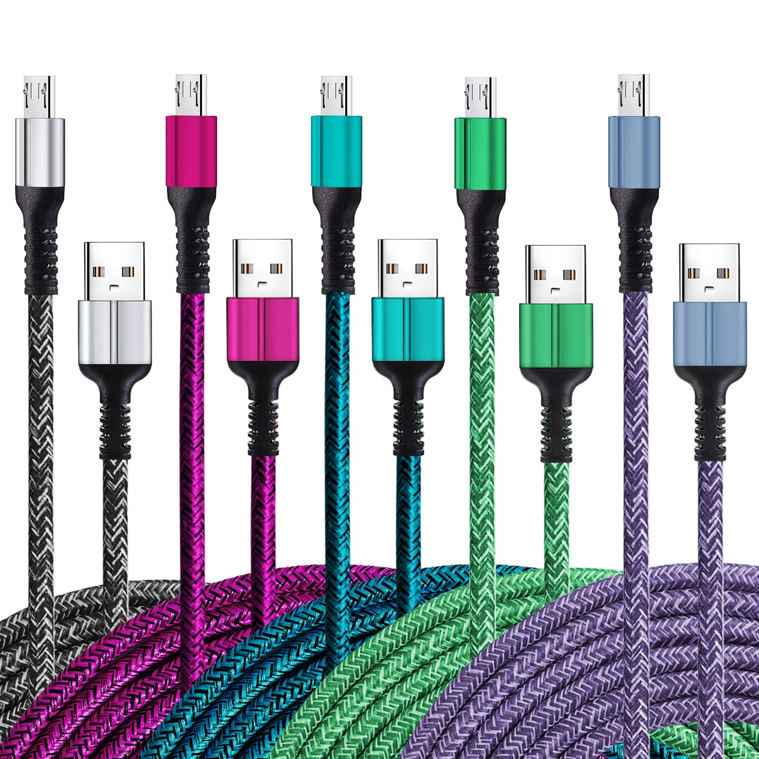 Teeind Micro USB Cable Android Charger, V8-0012 5 Pack(6.6Ft/2M) Micro USB Android Charger Cable Nylon Braided Cord Compatible with Galaxy S7 S6 Edge J7 S5,Note 5 4,LG G4 K40 K20,MP3