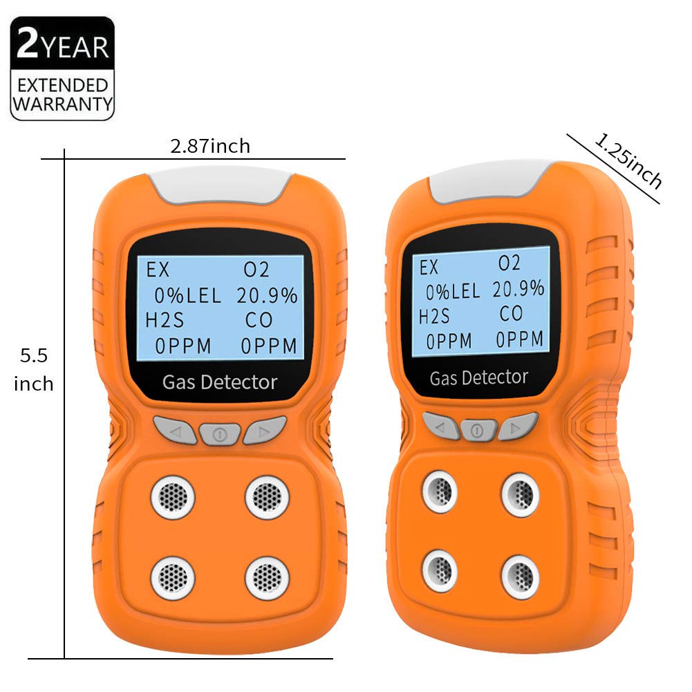 XLA Alert Portable Gas Detector, Gas Clip 4 Gas Monitor Meter Tester Analyzer, Rechargeable LCD Display Sound Light Shock Air Quality Tester, 2 Year Detector…