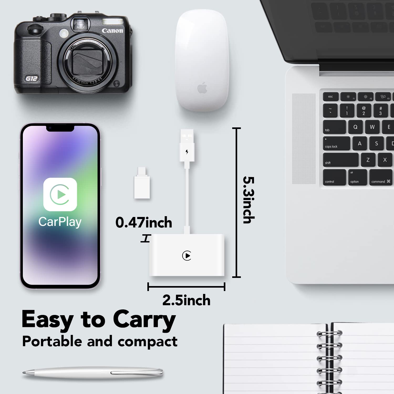 WOLIOS Wireless Carplay Adapter for Factory Wired CarPlay Apple Carplay Wireless Adapter Plug & Play Wired to Wireless CarPlay Dongle 2024 Update Low Latency