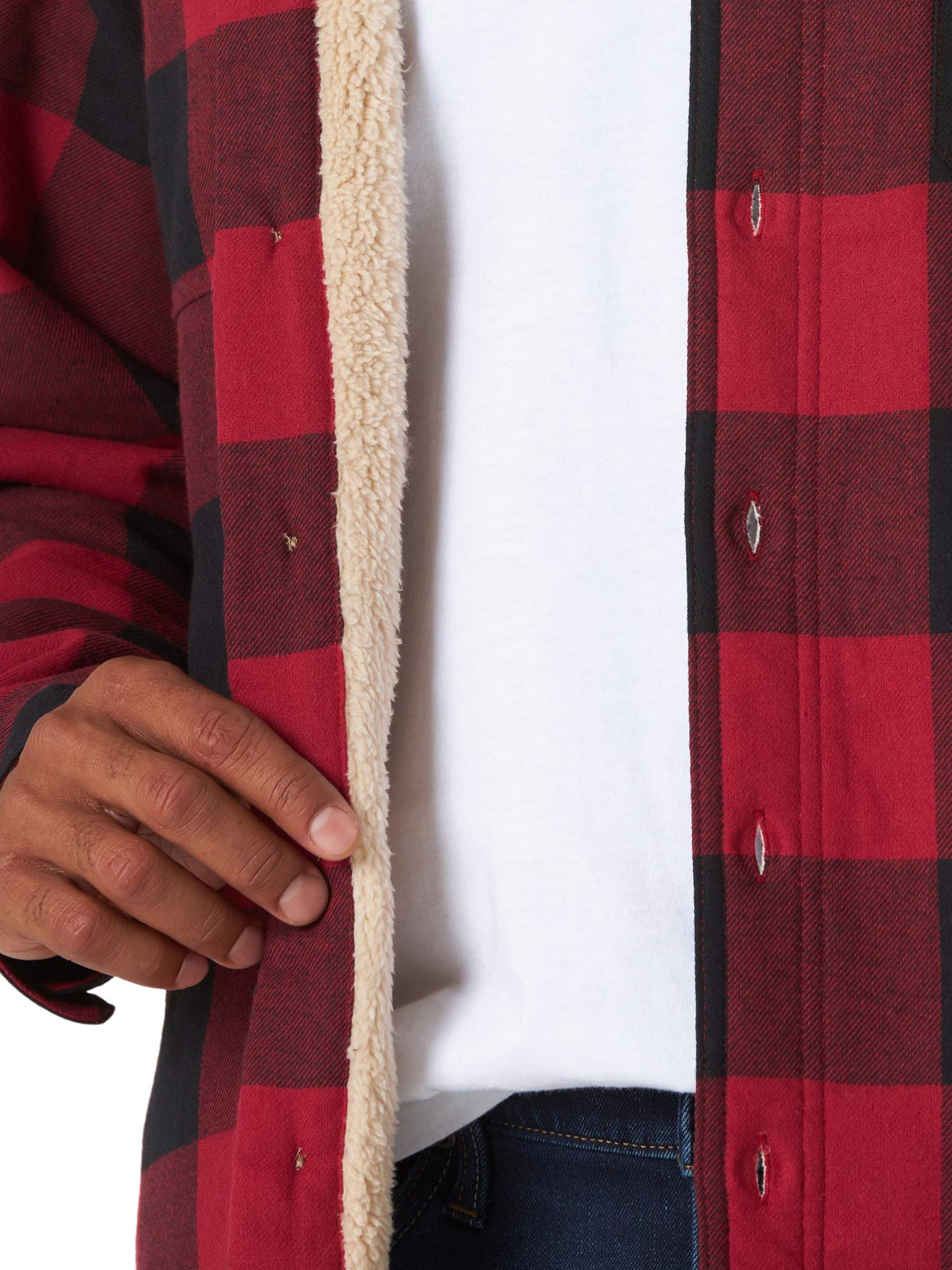 Wrangler Authentics Men's Long Sleeve Sherpa Lined Shirt Jacket, Red Buffalo, X-Large