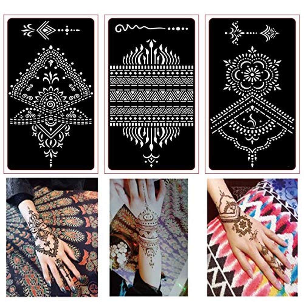 XMASIR Henna Tattoo Kit Stencils, 16 Sheets Temporary Reusable Tattoo Sets Indian Arabian Temporary Tattoo Templates Kit for Body Art Paint