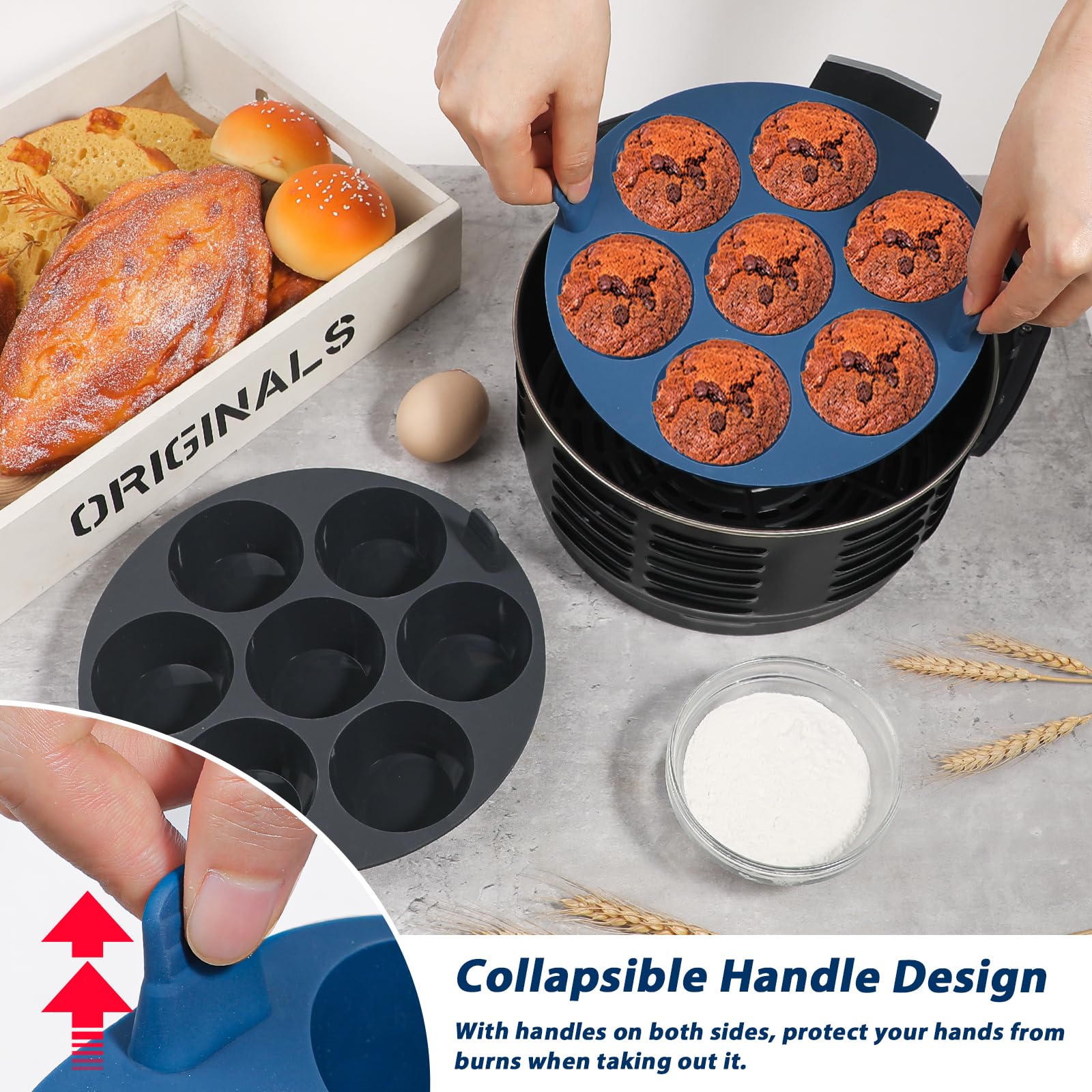 Webake 2PCS Silicone Air Fryer Muffin Pan for Baking 7 Cavity Air Fryer Silicone Cupcake Pans Non Stick Food Grade and BPA Free Muffin Tins Baking Cups