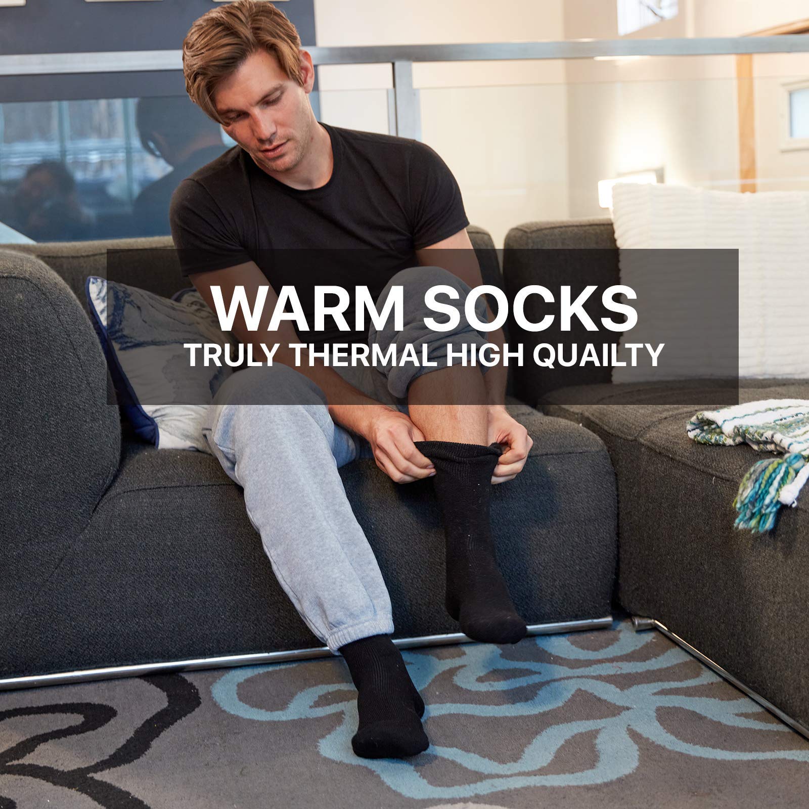 UNIQUE STYLES ASFOOR 3 Pack Thermal Heated Hiking Socks For Men, Thick Warm Winter Socks For Outdoors (7-12, Solid Charcoal/Light Grey/Navy)