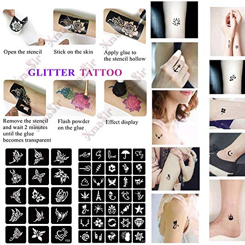 Xmasir Henna Tattoo Stencils Kit Pack of 22 Sheets, Temporary Tattoo Templates Indian Arabian Tattoo Sticker for Hands Body Art