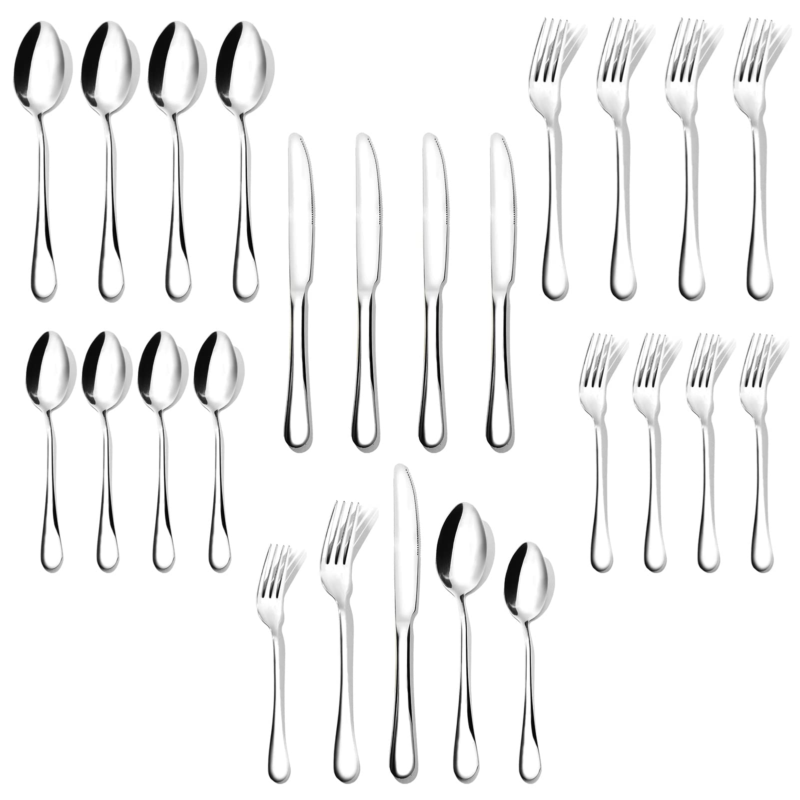 ZXZCTTC 20-Piece Silverware Set, Reusable Stainless Steel Flatware Cutlery Sets, Not easy to fade,Dishwasher safe,Firm Forks and Spoons Silverware Serving Set Utensils for 4, (Silver)