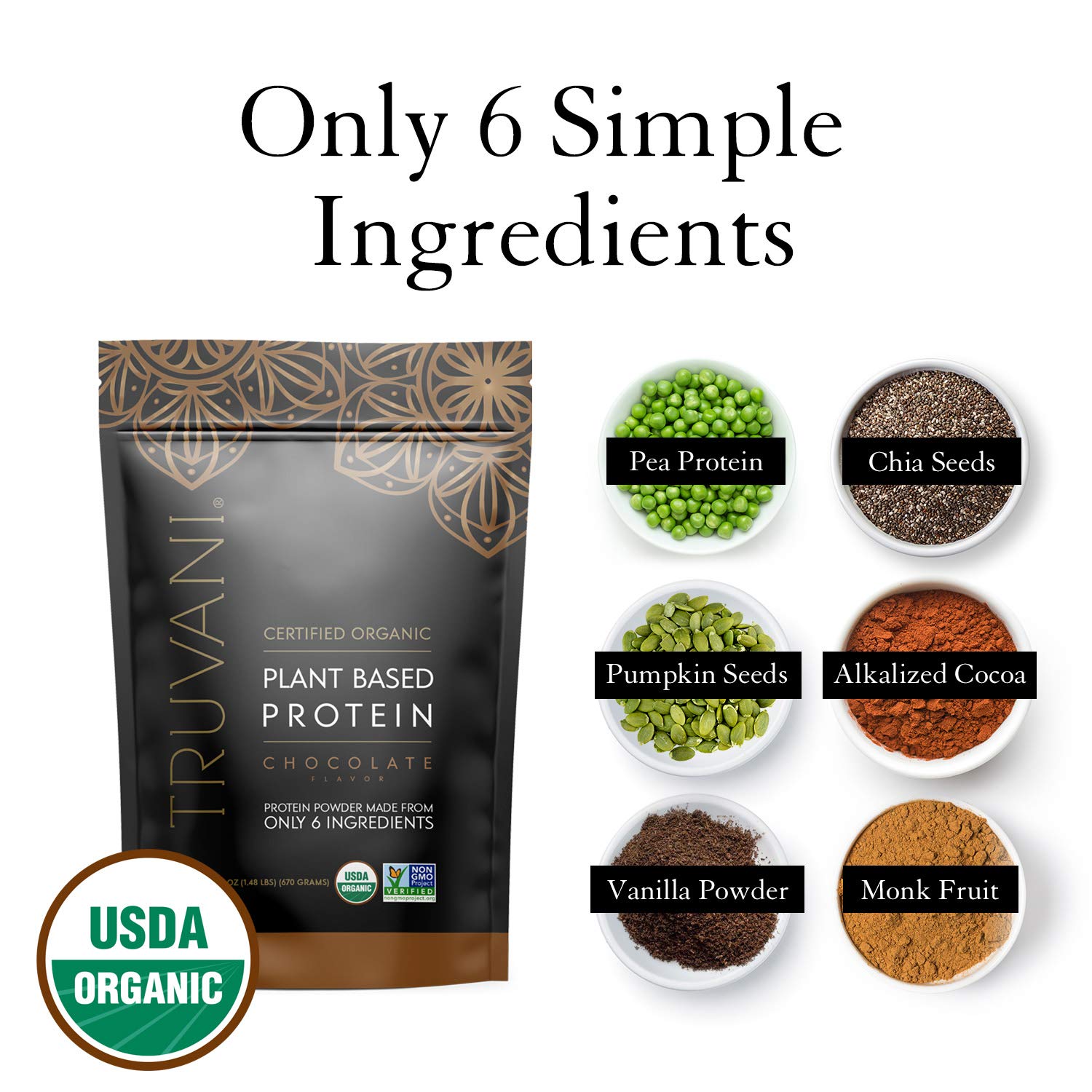 Truvani Vegan Chocolate Protein Powder with Shaker Cup & Scoop Bundle - 20g of Organic Plant Based Protein Powder - Includes Stainless Steel Shaker Cup & Durable Protein Metal Scoop