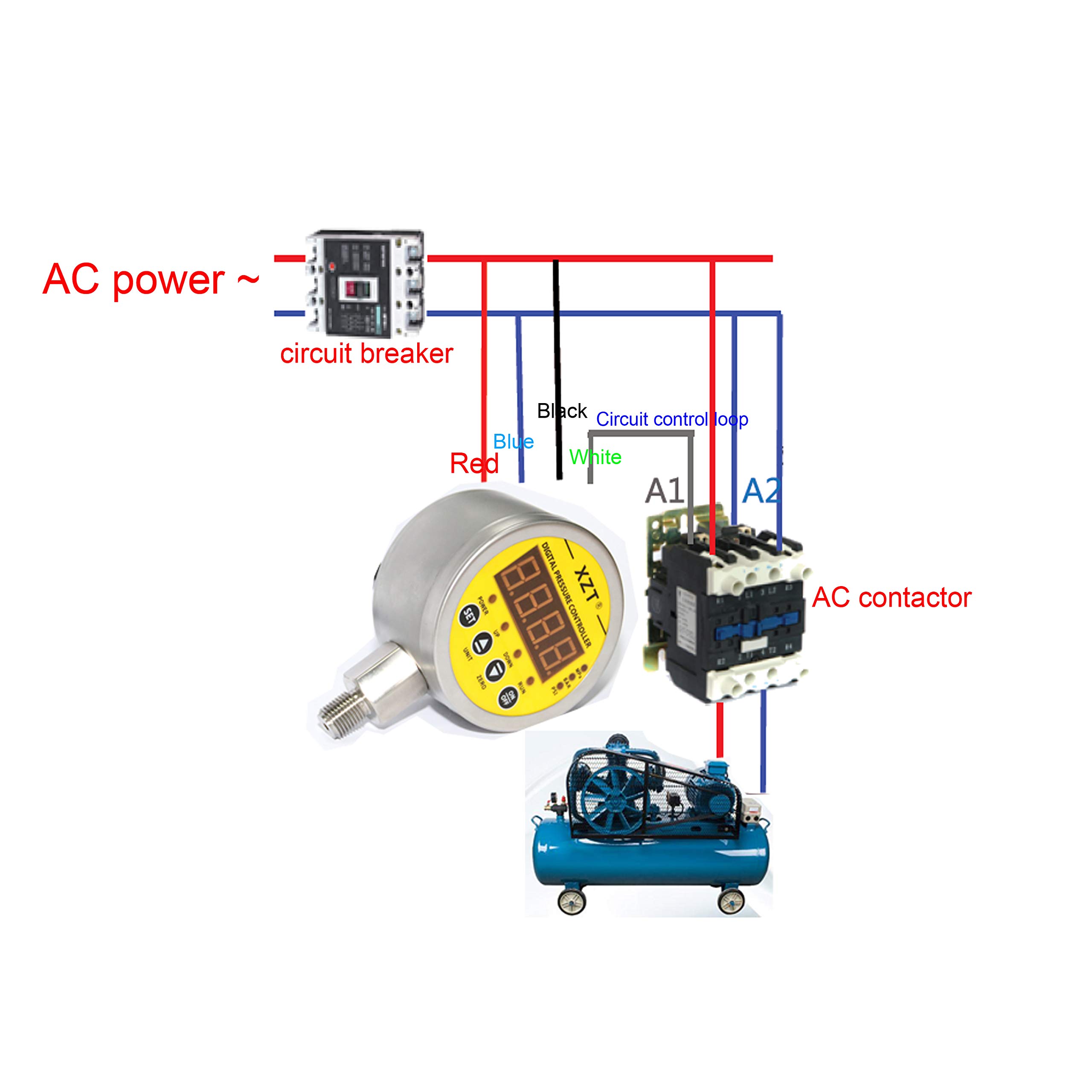 XZT 230PSI 24VDC Digital Pressure Gauge,Pressure Switch Controller,Pressure Sensor with NPT1/4 inch Connector for Water Pump Air Compressor