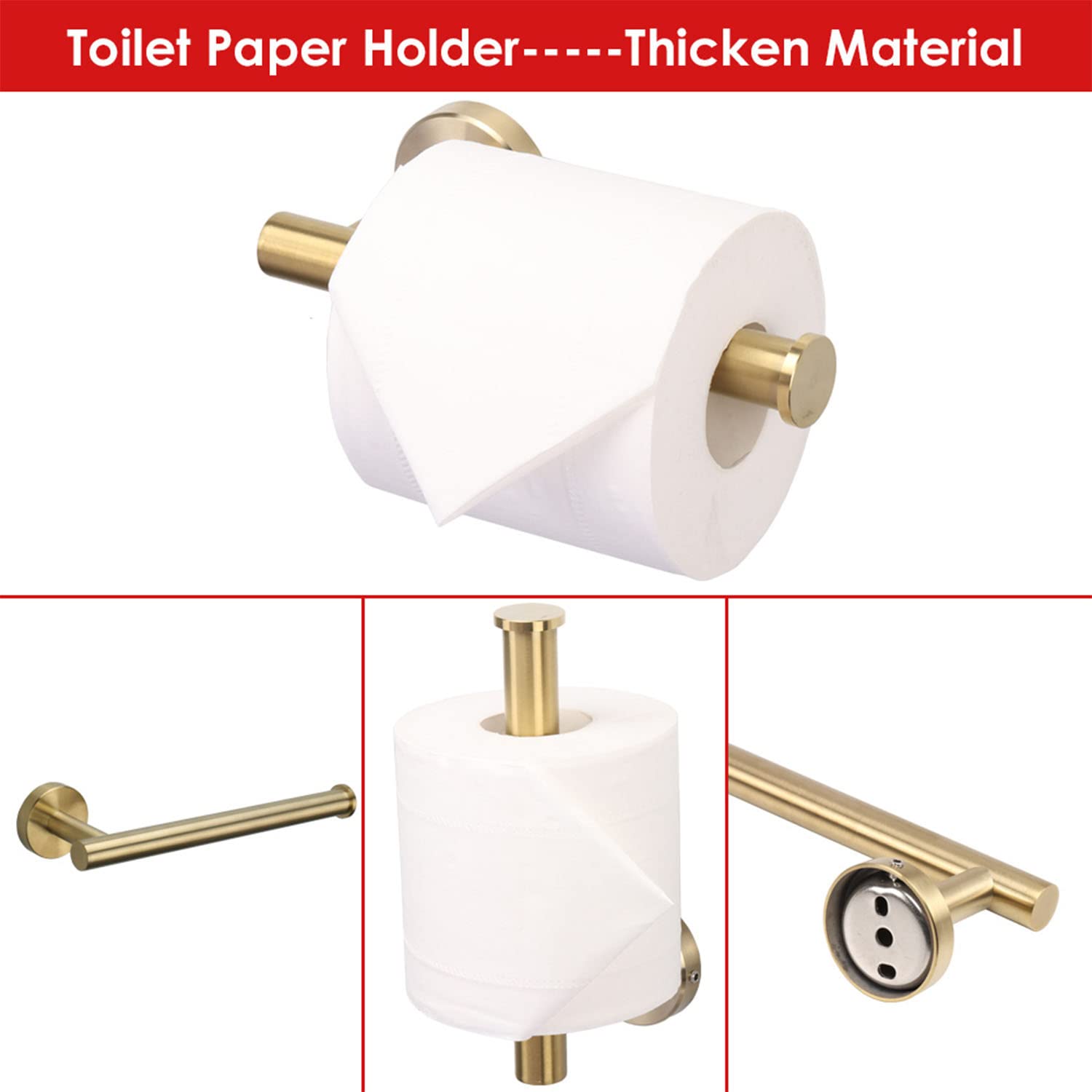 Vanloory 6 Pieces Bathroom Hardware Set 304 Stainless Steel-Towel Rack Set Include Hand Towel Bar+Toilet Paper Holder+4 Robe Towel Hooks Bathroom Accessory Towel Bar Set (Gold, 24IN)