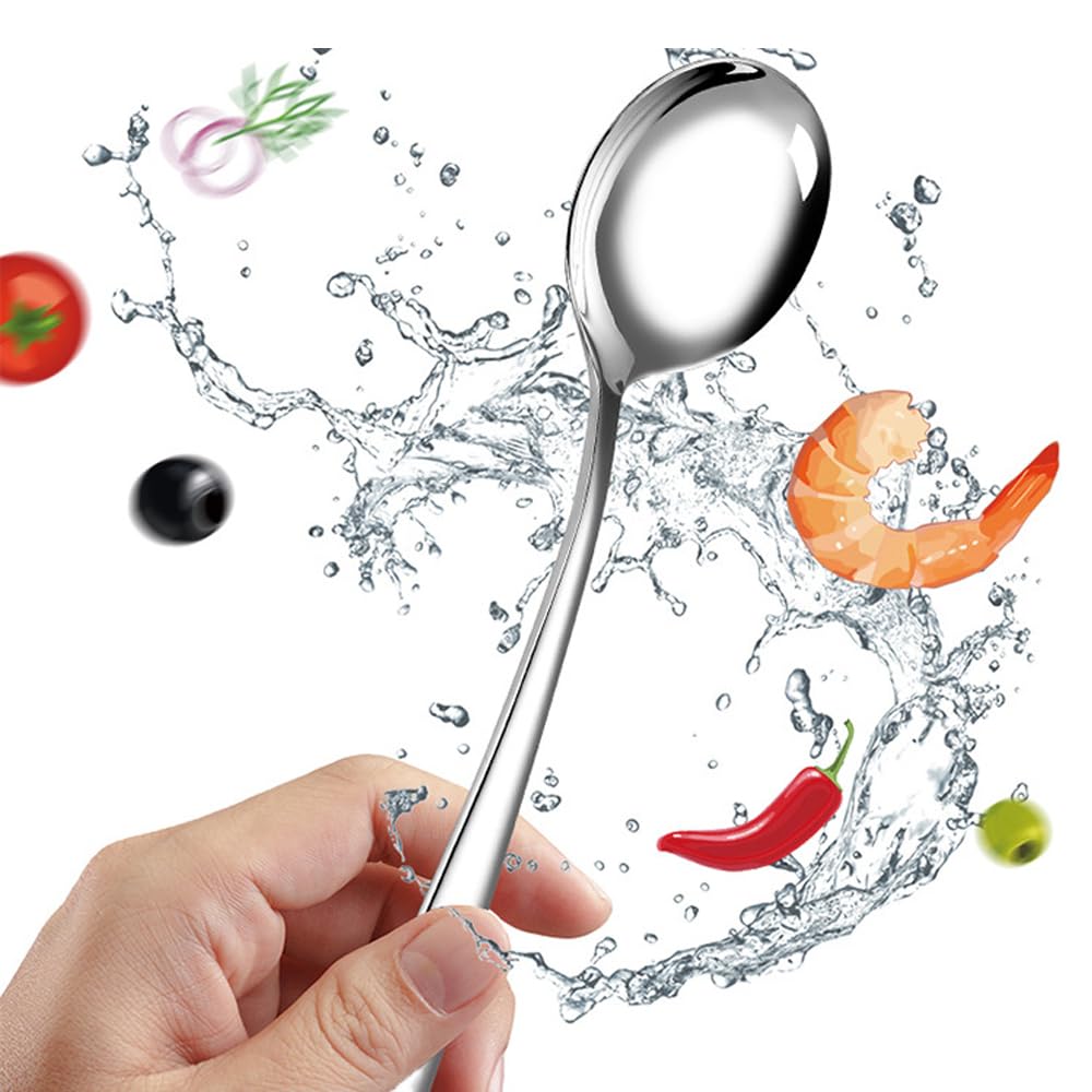 Wenkoni Soup Spoons, 4-Piece Large Round Spoons,7.8 inch SUS 304 Stainless Steel Bouillion spoons