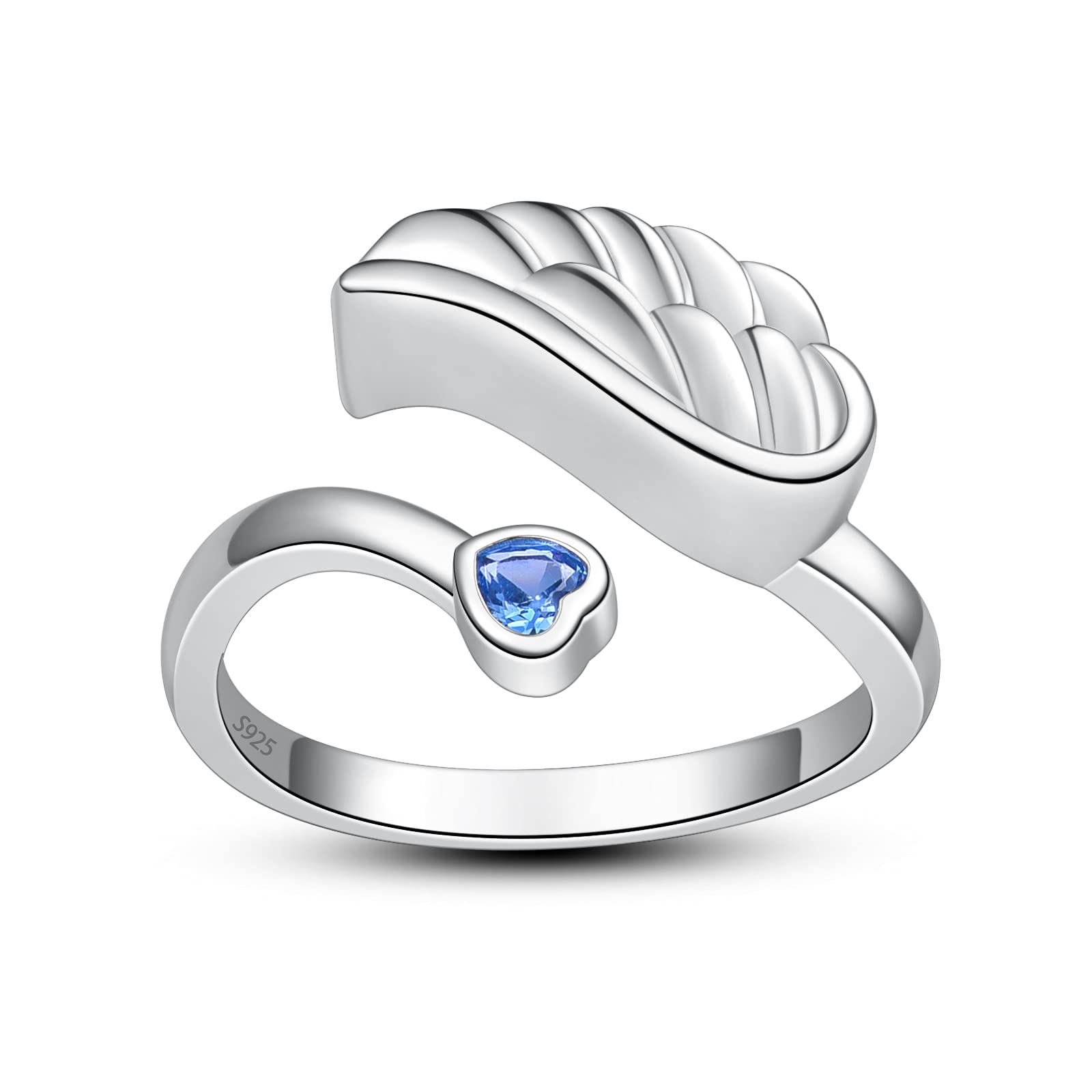 YLT Cremation Jewelry for Ashes 925 Sterling Silver Angel Wing Heart Adjustable Urn Ring for Ashes Cremation Memorial Urn Open Ring for Women
