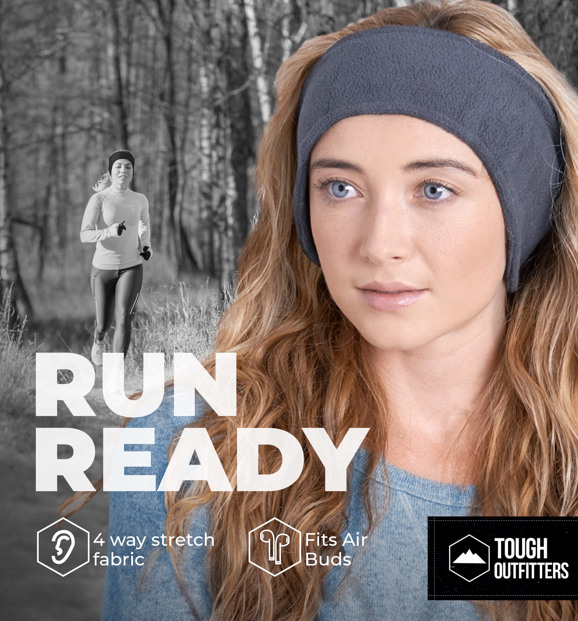 Tough Headwear Ear Warmer Headband - Ear Muffs - Running Winter Headband, Fleece Headband for Men & Women for Cold Weather