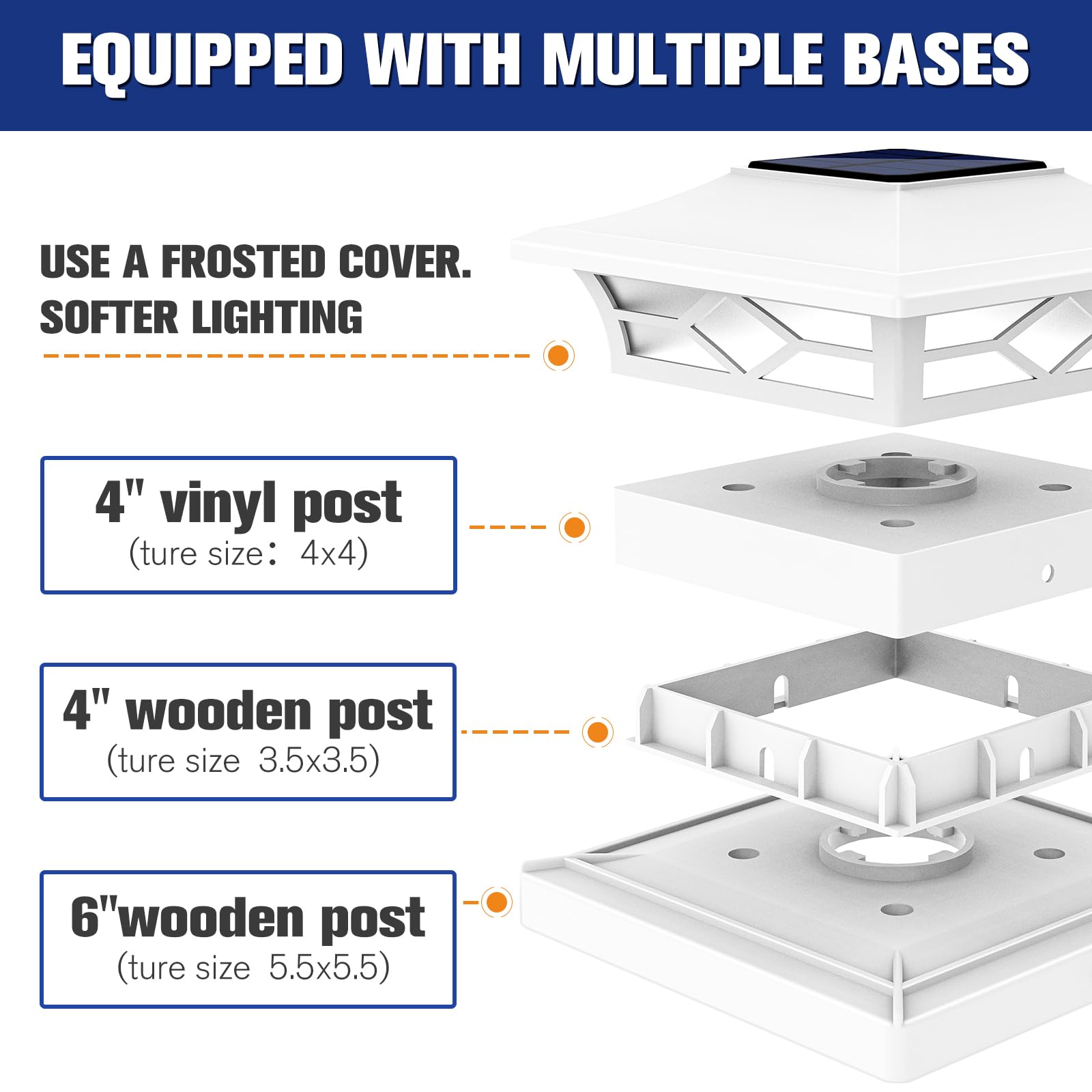VOLISUN Solar Post Cap Lights Outdoor,Deck Fence Post Cap Lights Solar Powered 6Pack for 4x4/6x6 Wooden/Vinyl,Waterproof Warm/Cool Lighting White Solar Outdoor LED Post Light for Garden/Patio