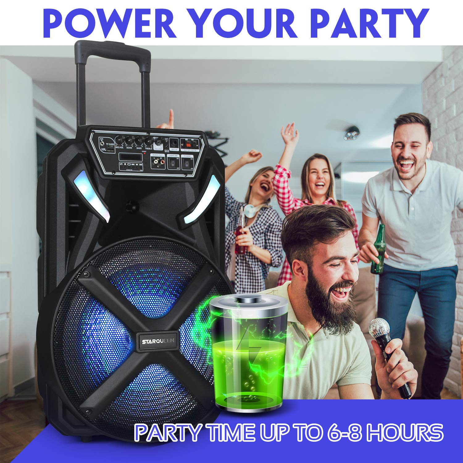 STARQUEEN Karaoke Machine for Adults and Kids 12 Inch Karaoke Speaker with Bluetooth Portable Pa Speaker with TWS/Mic Priority/LED Light Ideal for Home Party Speech Outdoor