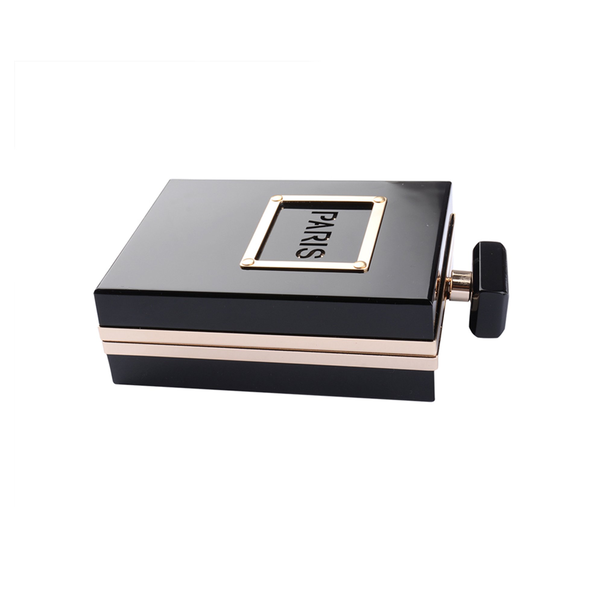 Women Acrylic Black Paris Perfume Shape Evening Bags Purses Clutch Vintage Banquet Handbag