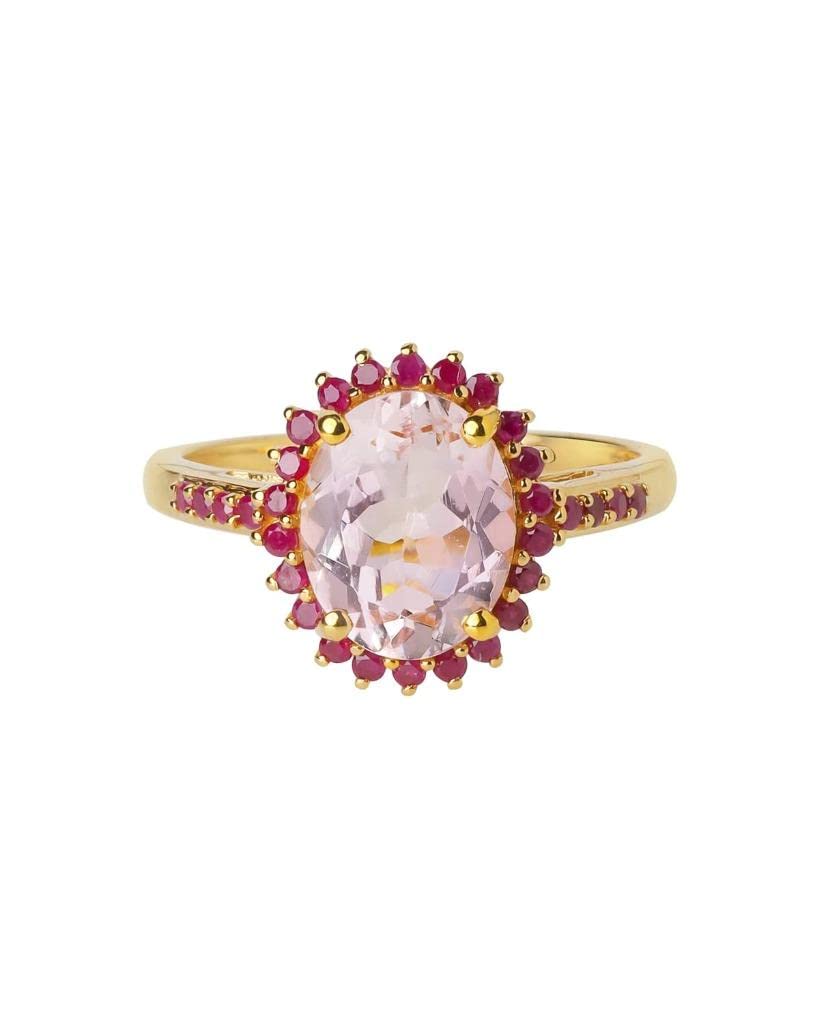YoTreasure 2.55 Ct. Morganite Ruby 10kt Yellow Gold Promise Bridal Engagement Ring Side Stones