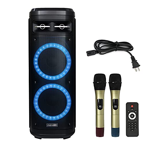 STARQUEEN Karaoke Machine Speaker for Adults Bluetooth Pa System with Dual 10 inch Woofer Colorful DJ Lights 2 Wireless Microphone Perfect for Party Speech Class