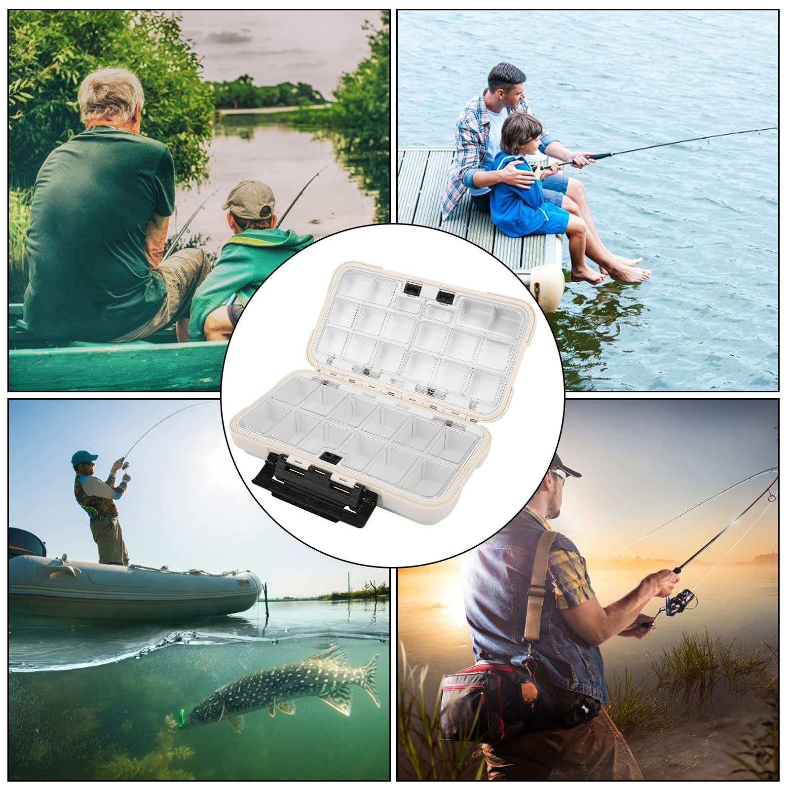 WNSC Plastic Fishing Tackle Box, Bait Lure Storage Box Organizer Fishing Gear Accessories Case for River Ponk Saltwater Freshwater