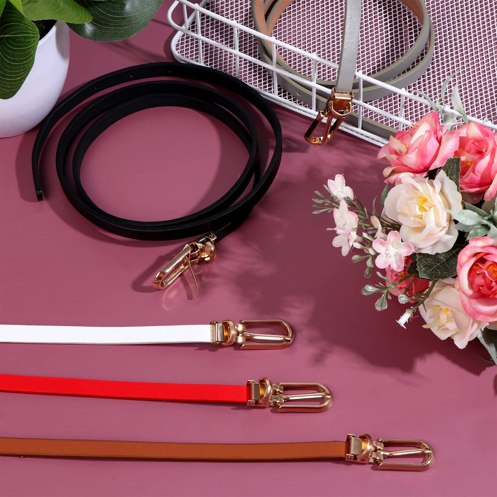Uoeo Set of 10 Womens Thin Belts Women Skinny PU Leather Belt Adjustable Thin Waist Belt