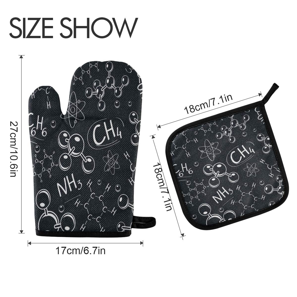 ZZXXB Chemistry Science Oven Mitts and Pot Holders Set of 2 Heat Resistant Non-Slip Kitchen Gloves for Cooking Baking Barbecue Grilling