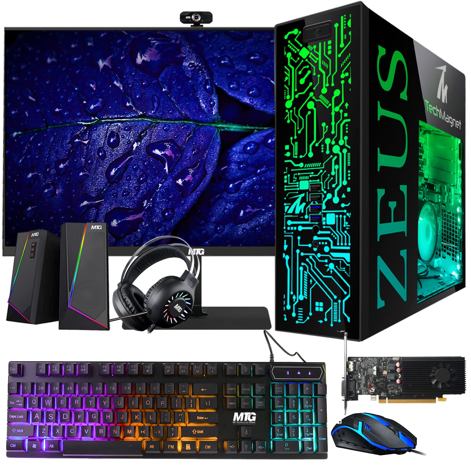 TechMagnet Gaming Desktop PC, Intel i7 6th Gen, Zeus Pro 4, GT 1030, 8GB RAM ARGB, 256GB SSD + 2TB HDD, 22 Inch Monitor, Wi-Fi | Bluetooth Adapter, Webcam, RGB Kit, Win 10 Pro (Renewed)