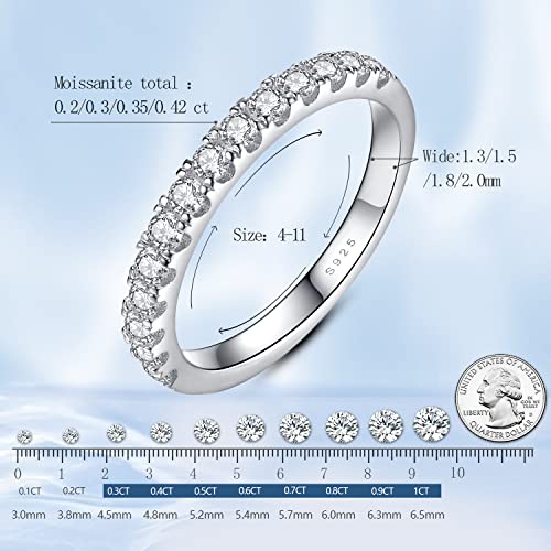 YODEWA Moissanite Wedding Band for Women Half Eternity 925 Sterling Silver 0.42ct DEF Color VVS Lab Created Diamond Thin Stackable Real Moissanite Anniversary Wedding Rings Size 7