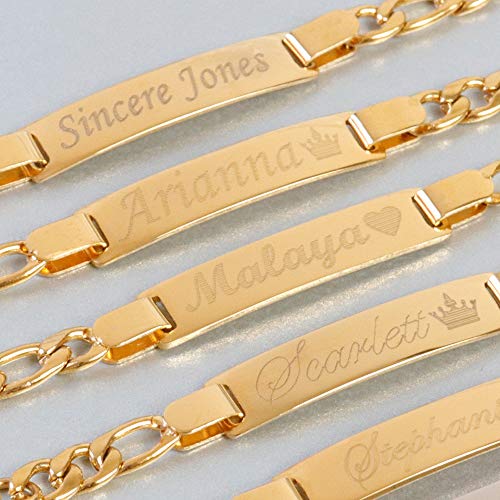 Tina&Co Personalized Gold Name Plated Bracelet 4.5'' Free Engraved Bracelet for Baby