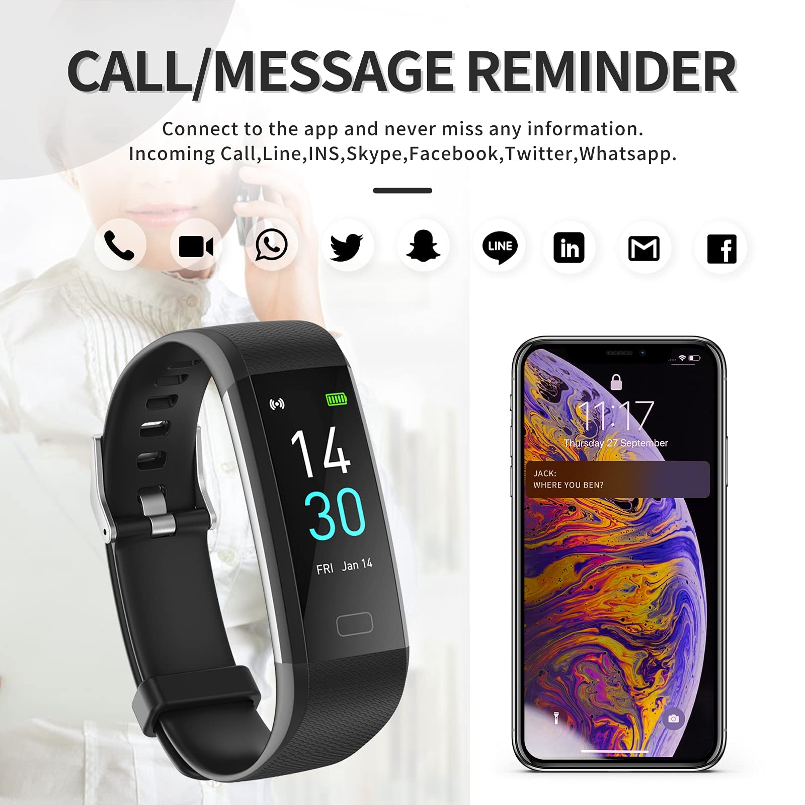 Yihou IP68 Fitness Tracker Waterproof Step Counter Smart Watch Activity Tracker Pedometer Message Reminder Sport Digial Watch for Women Men