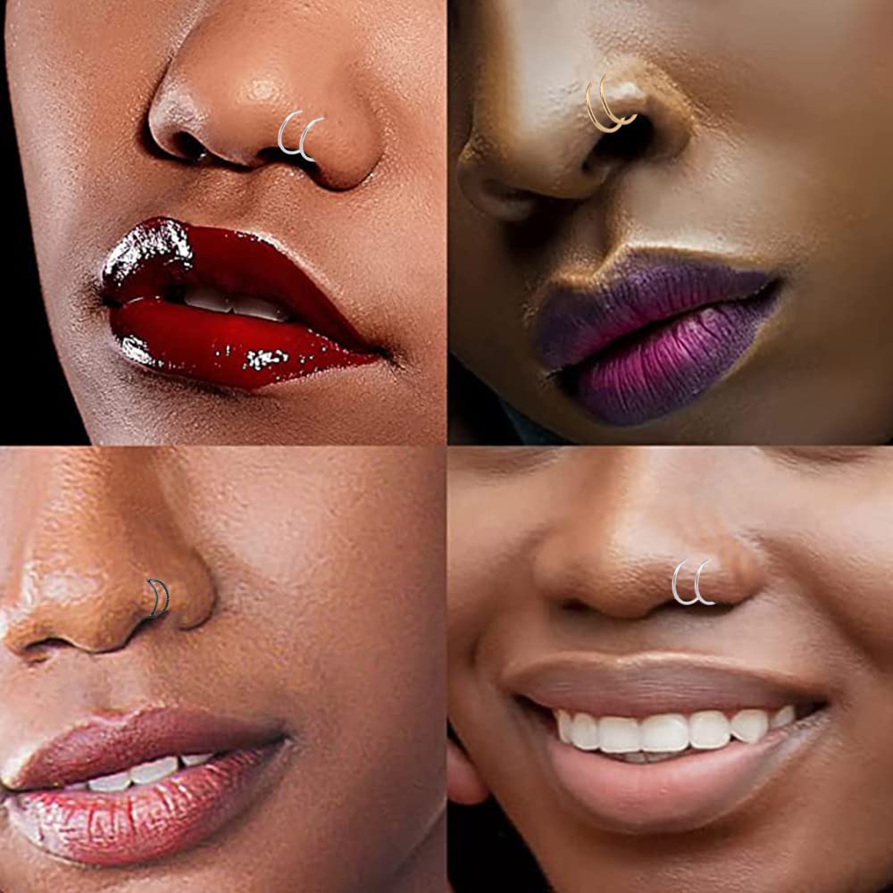 YANCHUN Spiral Nose Ring Double Hoop Nose Ring for Single Piercing Layered Spiral Nose Ring Double Nose Ring for Single Piercing for Women Men
