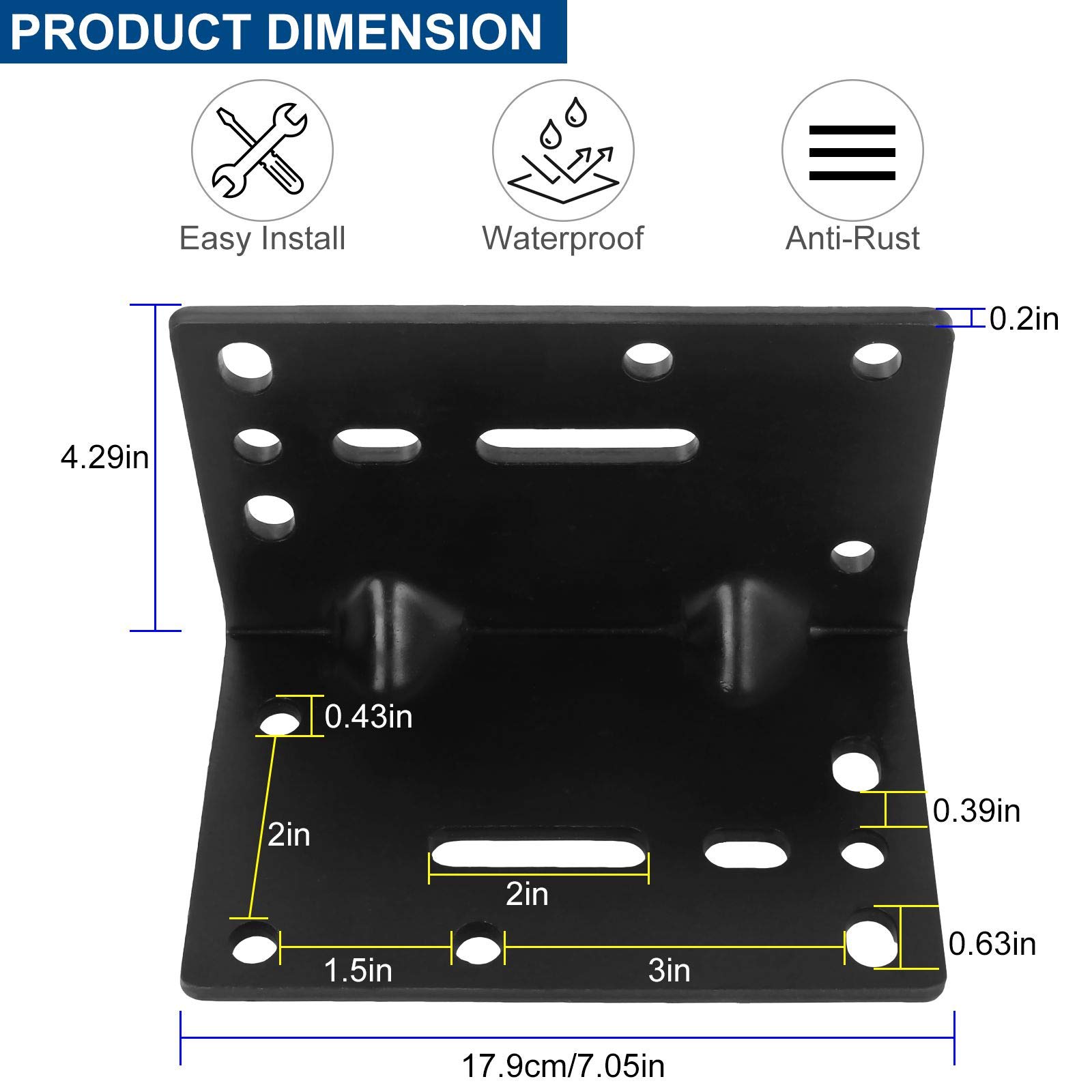 Universal Winch Mount Bracket, Heavy Duty Right Angle Mounting Winch Bracket, 5MM / 3/16INCH Thickness Solid Steel Hand Winch Bracket Winch Mounting Plate for Trailers, ATV, Trucks and Vehicle