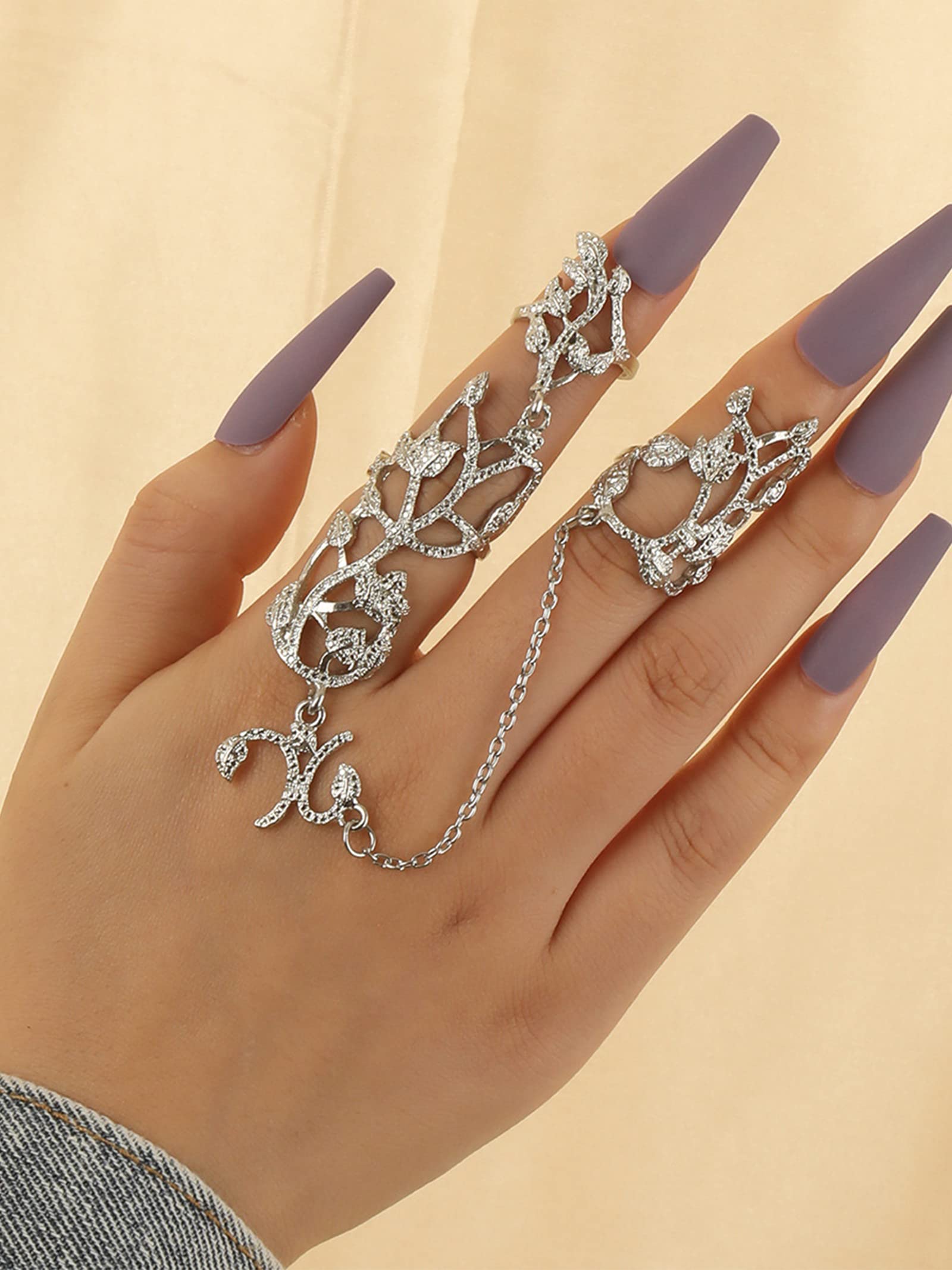 YANCHUN Women Charm Leaf Full Finger Ring