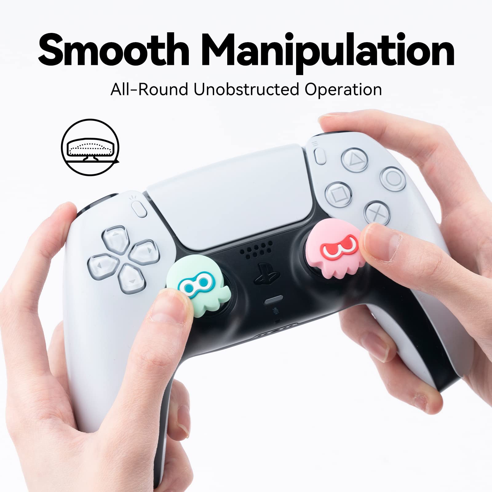 WISHAVEN Thumb Grip Caps Compatible with Playstation 5 Controller, Soft Silicone Thumbsticks Cover Set for Playstation PS5 PS4 and Switch Pro Controllers, 4Pcs - Squid & Octopus (Pink&Green)
