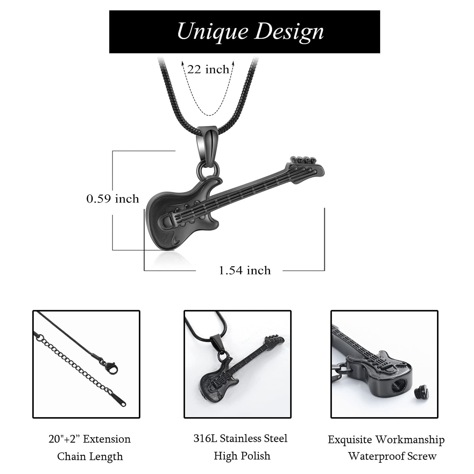zeqingjw Electronic Guitar Cremation Jewelry Urn Pendant for Ashes Music Instrument Memorial Ashes Necklace Keepsake Jewelry (Customize)