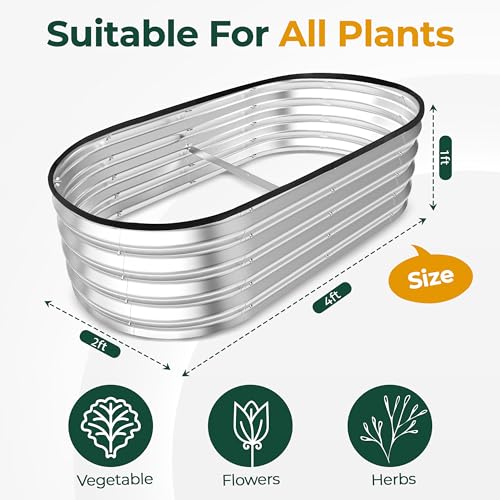Utopia Home Galvanized Raised Garden Bed, 4ft x 2ft Lightweight Planter Boxes Outdoor with Easy Assembly, Large Garden Bed for Vegetables, Fruits, Flower