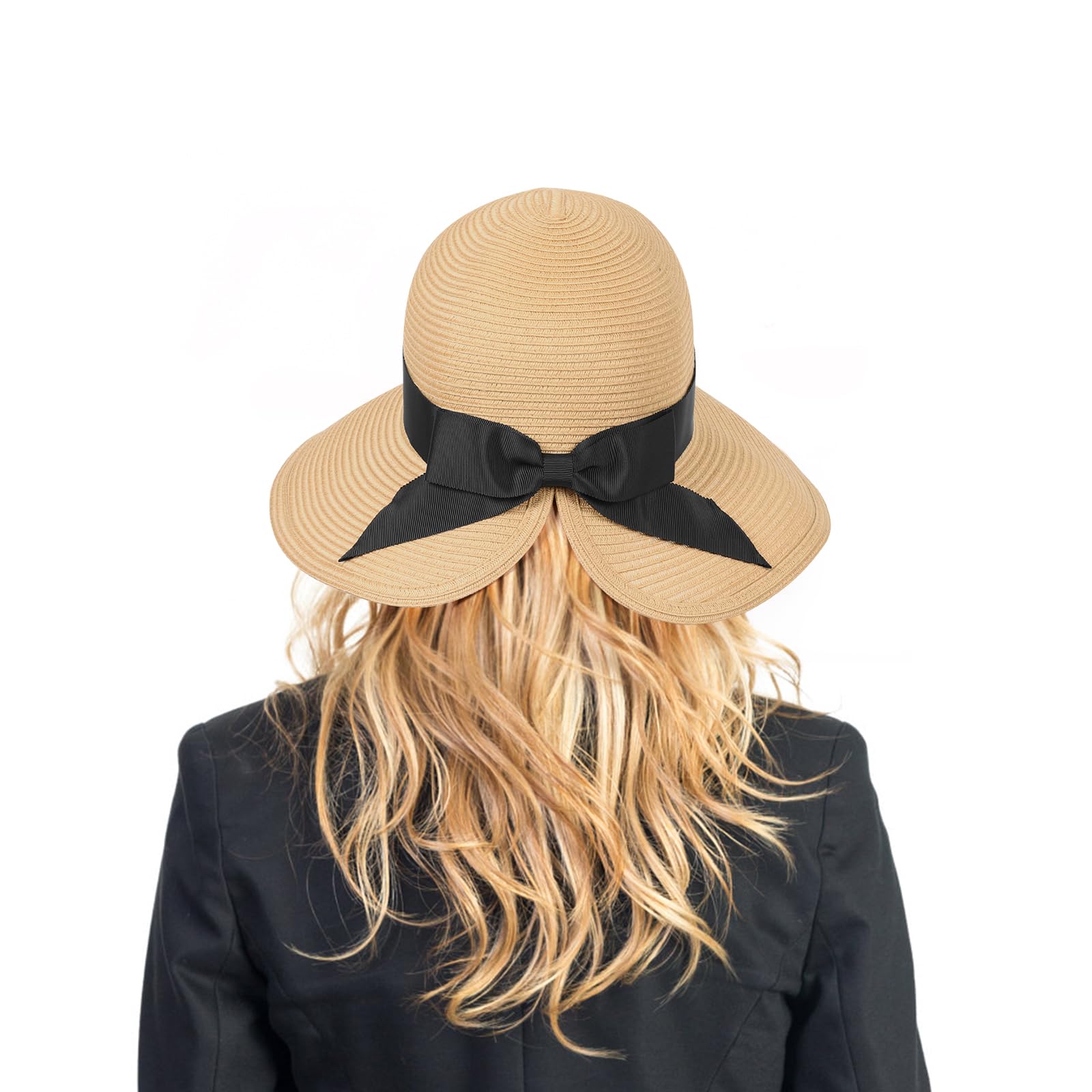 Womens Straw Hat Wide Brim Sun Hat for Women Summer Packable & Foldable Beach Straw Hat, UPF 50+, Adjustable Strap, Lightweight Brown