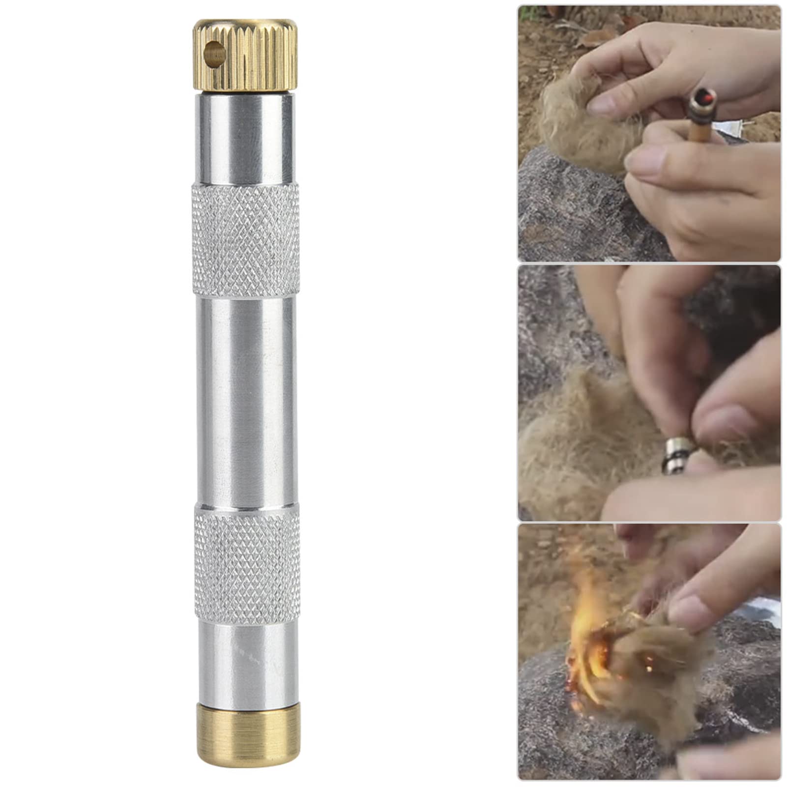 Zerone Metal Fire Piston Fire Starter - Metal Fire Starting Tool Supplies for Outdoor Camping Survival