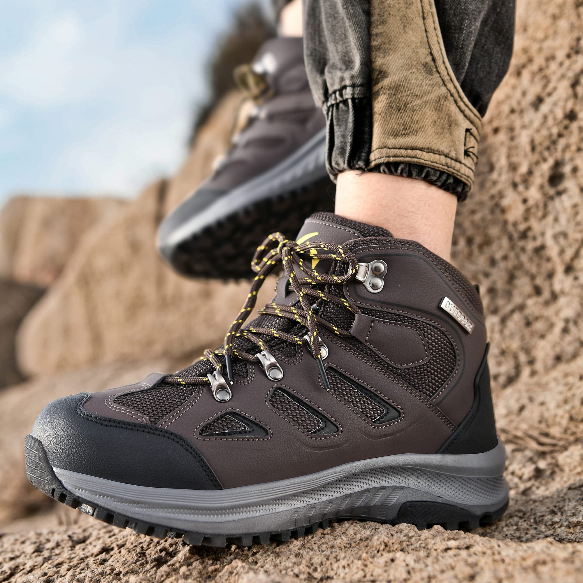UPSOLO Men's Mid Waterproof Hiking Ankle Boots Trekking Backpacking Mountaineering Outdoor Trail Shoes Brown 8