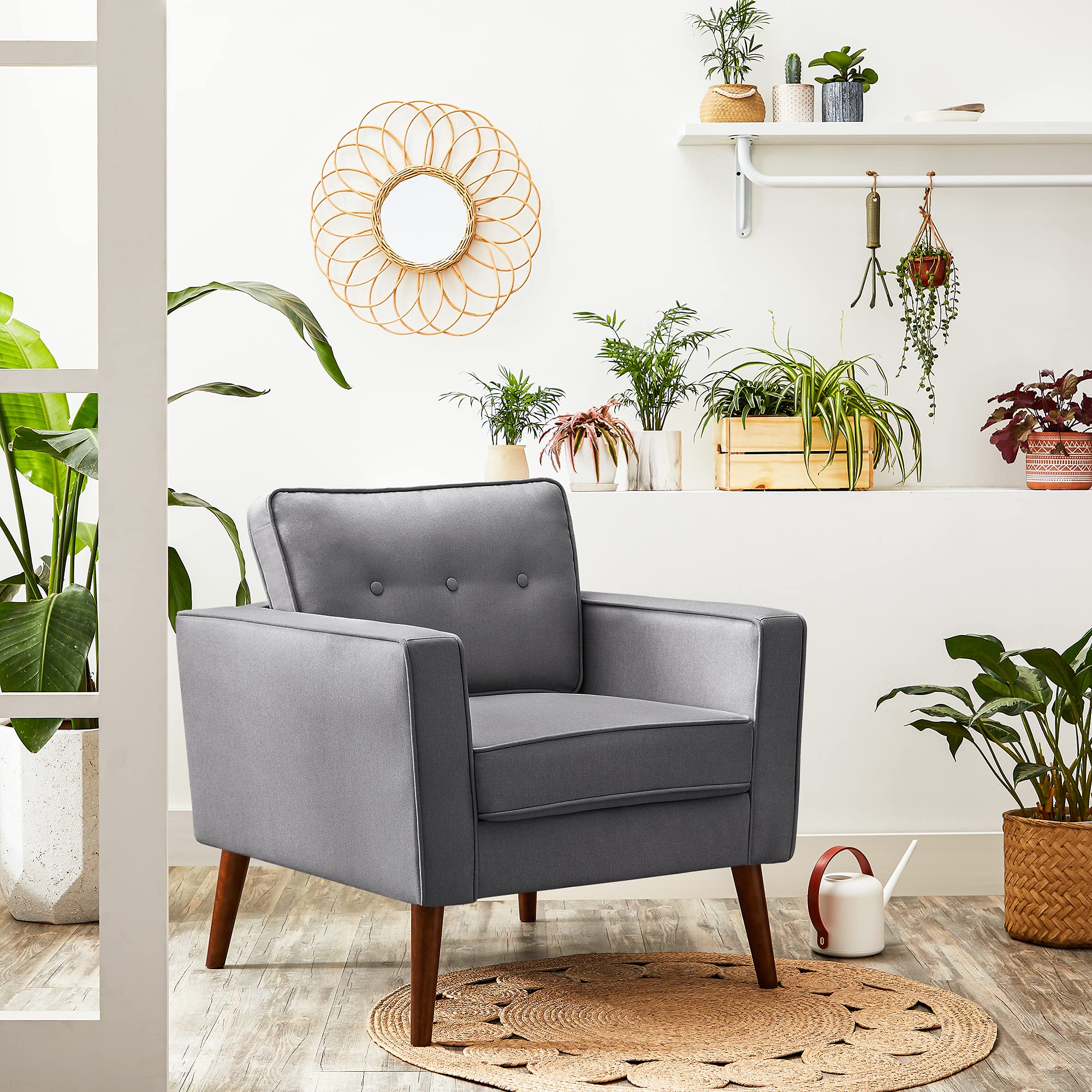 VASAGLE Accent Chair with Upholstered Cushion, Solid Wood Legs, for Living, Dining Room, Office, 31.5 x 31.5 x 30.7 Inches, Gray