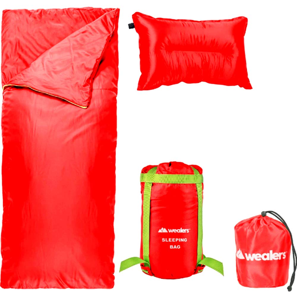 Wealers Lightweight Sleeping Bag - Zip up Bedroll| Water Resistant Carrying Case| Storage Tote - for Travel, Camping, Sleepovers, Overnights, Hiking, and More (Red)