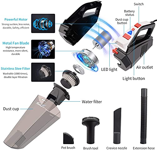 TowerTop Car Vacuum, Portable Car Vac 12V High Power Corded Handheld Vacuum with 16.4ft Power Cord