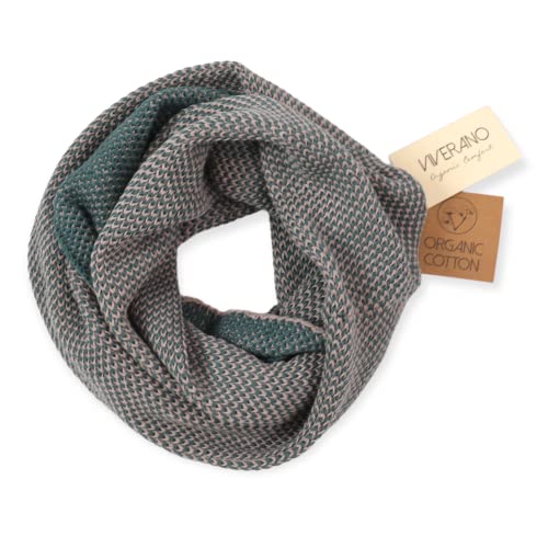 Viverano Mens Rib Knit Winter Infinity Circle Loop Scarf, Organic Cotton, Soft Thick Warm Cozy (Olive/Beige)