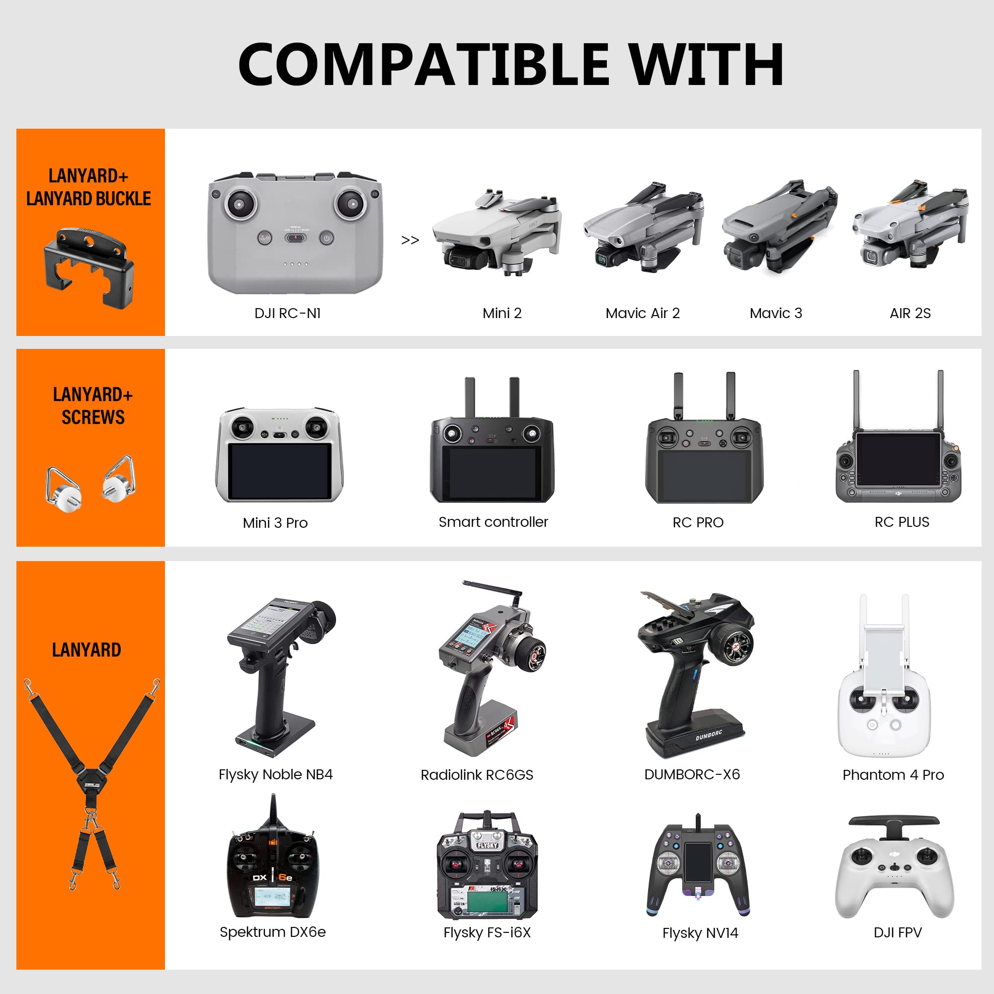 STARTRC RC Controller Lanyard for DJI Mini 4 Pro/Air 3/Mavic 3 Pro/Mini 2 SE/Mini 3 Pro/AIR 2S/Quadcopters Drone Compatible with DJI RC 2/RC-N2/RC/RC-N1/Smart/RC PRO/RC Plus Controller