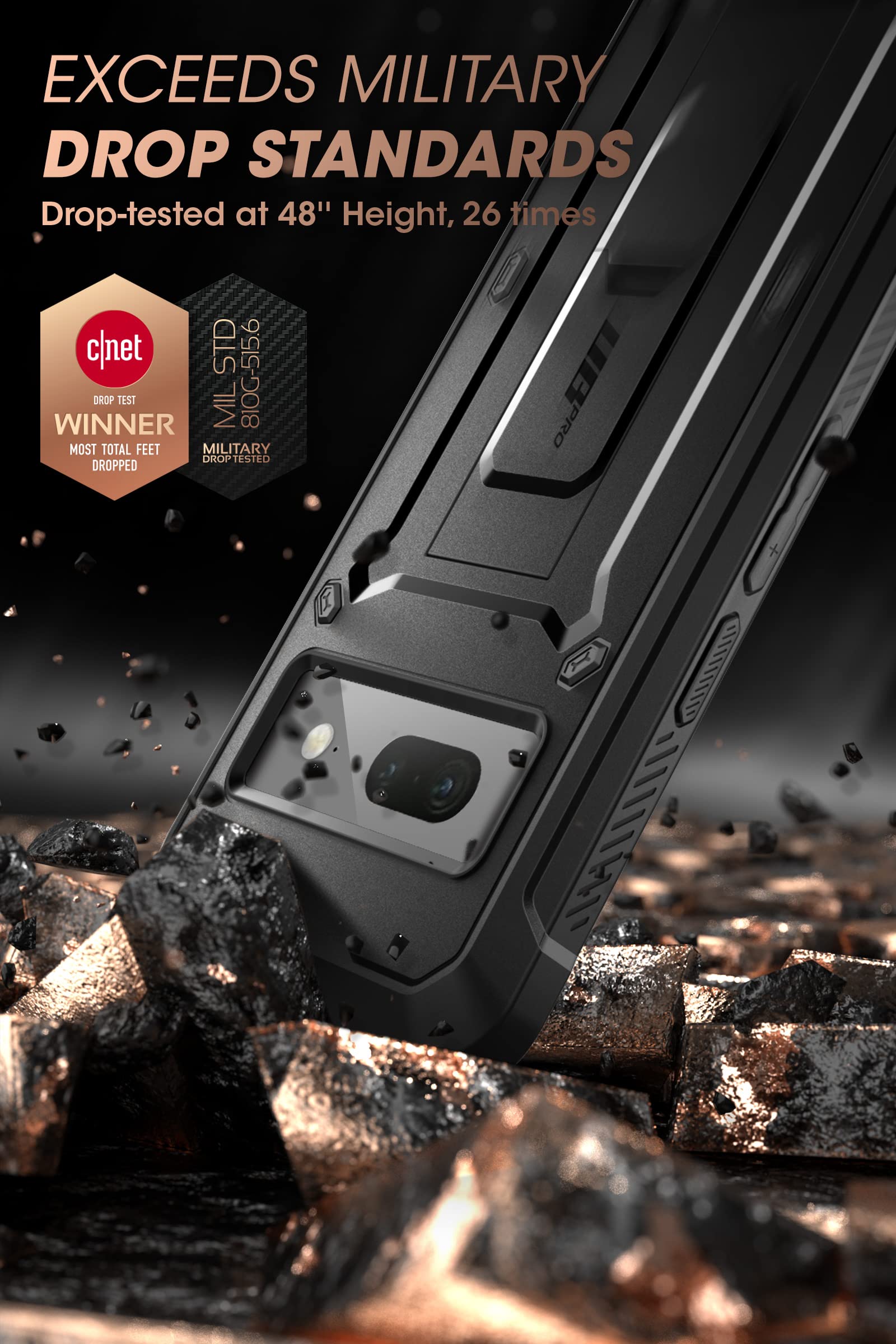 SUPCASE Unicorn Beetle Pro Series Case for Google Pixel 7 (2022 Release), Full-Body Rugged Belt-Clip & Kickstand Case with Built-in Screen Protector (Black)