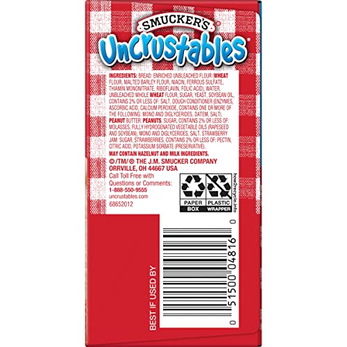 Smucker's Uncrustables Frozen Peanut Butter & Strawberry Jam Sandwiches, 4 Count, Thaw & Eat